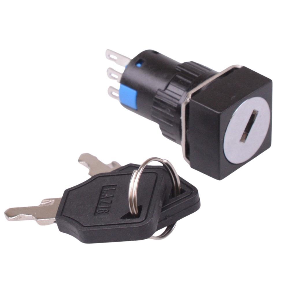 On-On 2 Position 16mm Square Latching Key Switch NO/NC 3A 250V