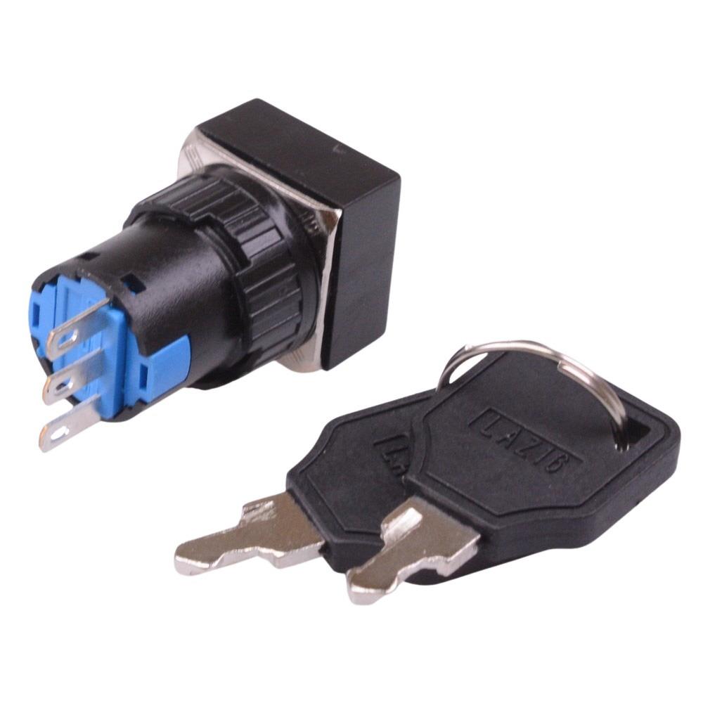 On-On 2 Position 16mm Square Latching Key Switch NO/NC 3A 250V