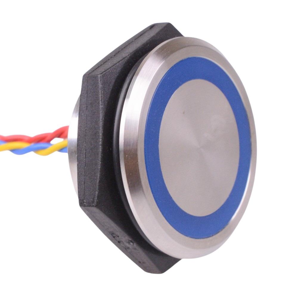 PBAM3AFB002E0B Blue LED 24VDC Momentary NO 30mm Piezo Switch Prewired IP68