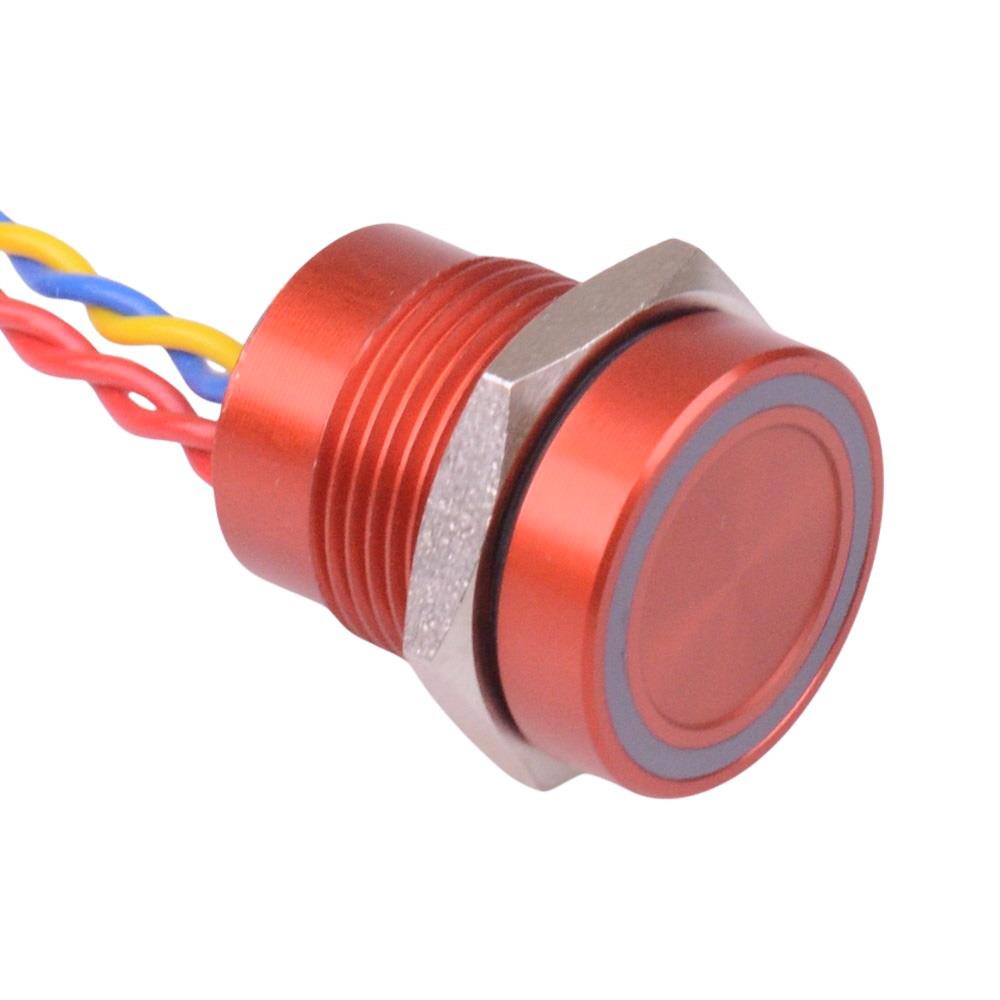 PBAR1AF6000N0S Red LED 12VDC Momentary NO 16mm Piezo Switch Prewired IP68