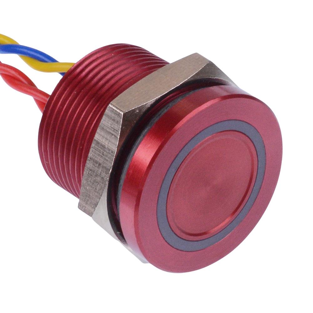 PBAR9AF6000A0S Red illuminated 5VDC Momentary NO 19mm Piezo Switch Prewired IP68