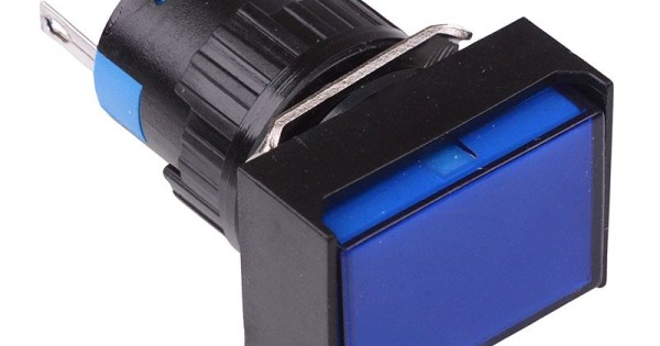 Blue Rectangle Latching 16mm Push Button Switch NO/NC 230V