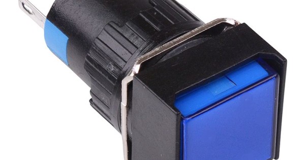 Blue Square Latching 16mm Push Button Switch NO/NC 12V