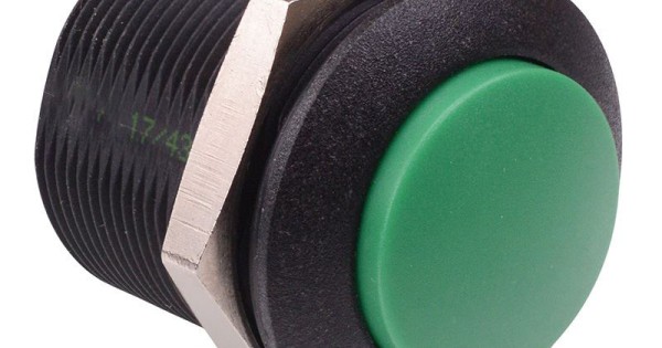 Green Latching Push Button Switch Round Actuator 24.2mm DPST