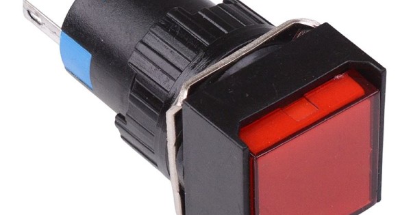 Red Square Latching 16mm Push Button Switch NO/NC 12V