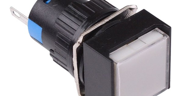 White Square Latching 16mm Push Button Switch NO/NC 12V