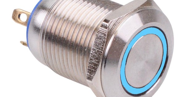 Blue LED Off-(On) Momentary 12mm Vandal Resistant Push Button Switch SPST