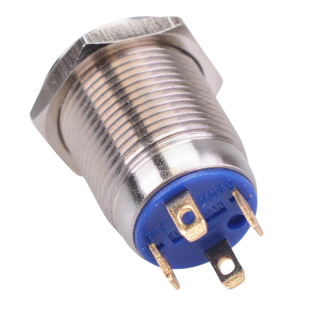 Blue LED Off-(On) Momentary 12mm Vandal Resistant Push Button Switch SPST