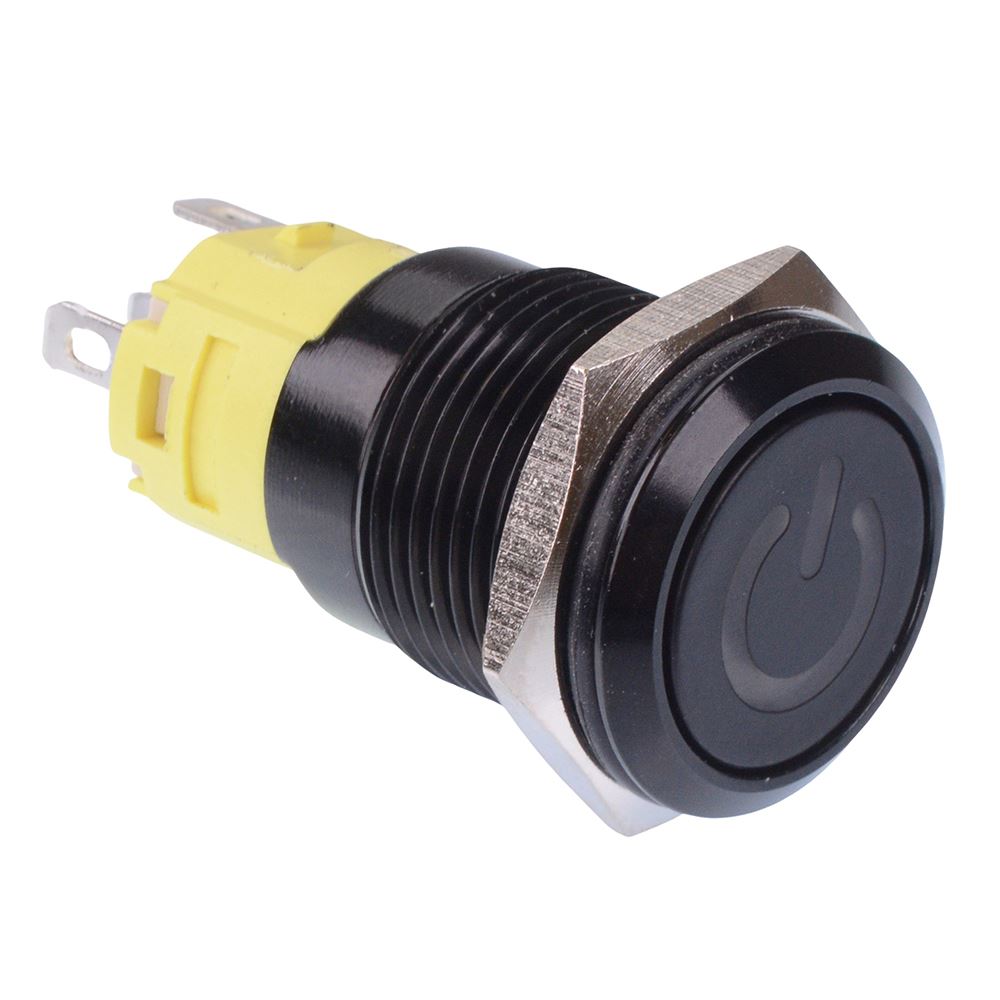 Orange LED 12V Latching Power Symbol 16mm Push Switch NO/NC