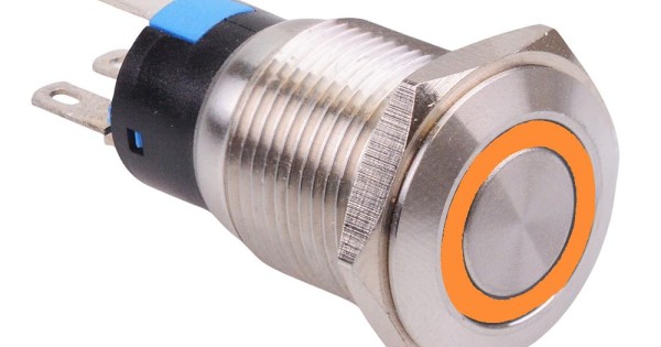 Orange LED 16mm Latching Vandal Push Button Switch 3A SPDT