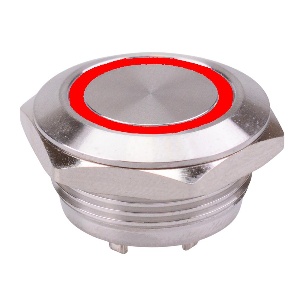 Red 12V Vandal Off-(On) Momentary 19mm Short Push Button Switch SPST