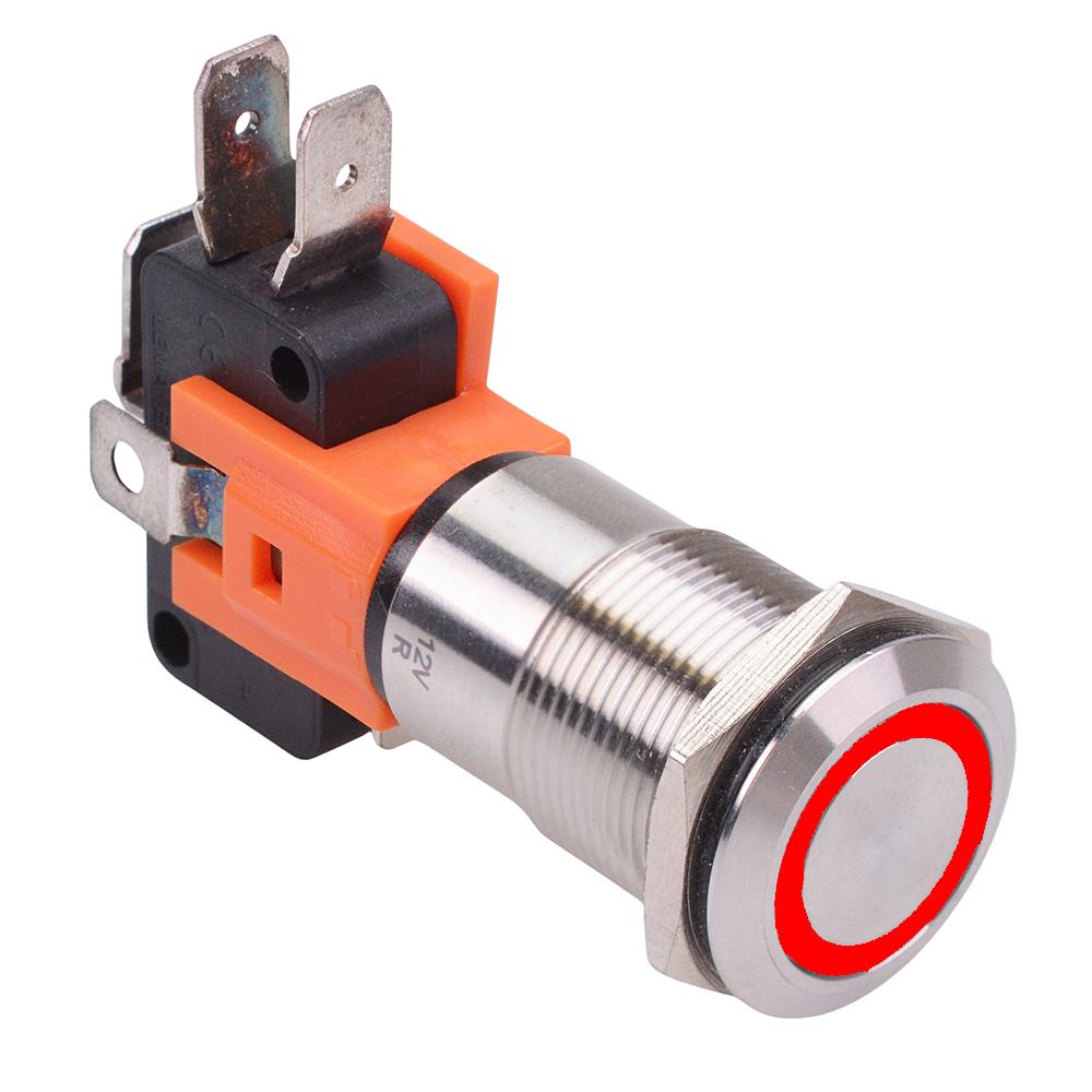 Red LED 19mm Latching Vandal Resistant Push Button Switch SPDT 21A 12V