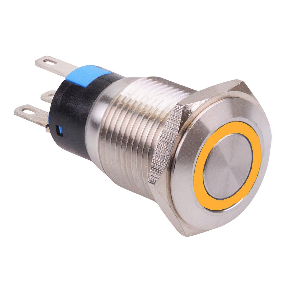 Yellow LED 16mm Latching Vandal Push Button Switch 3A SPDT