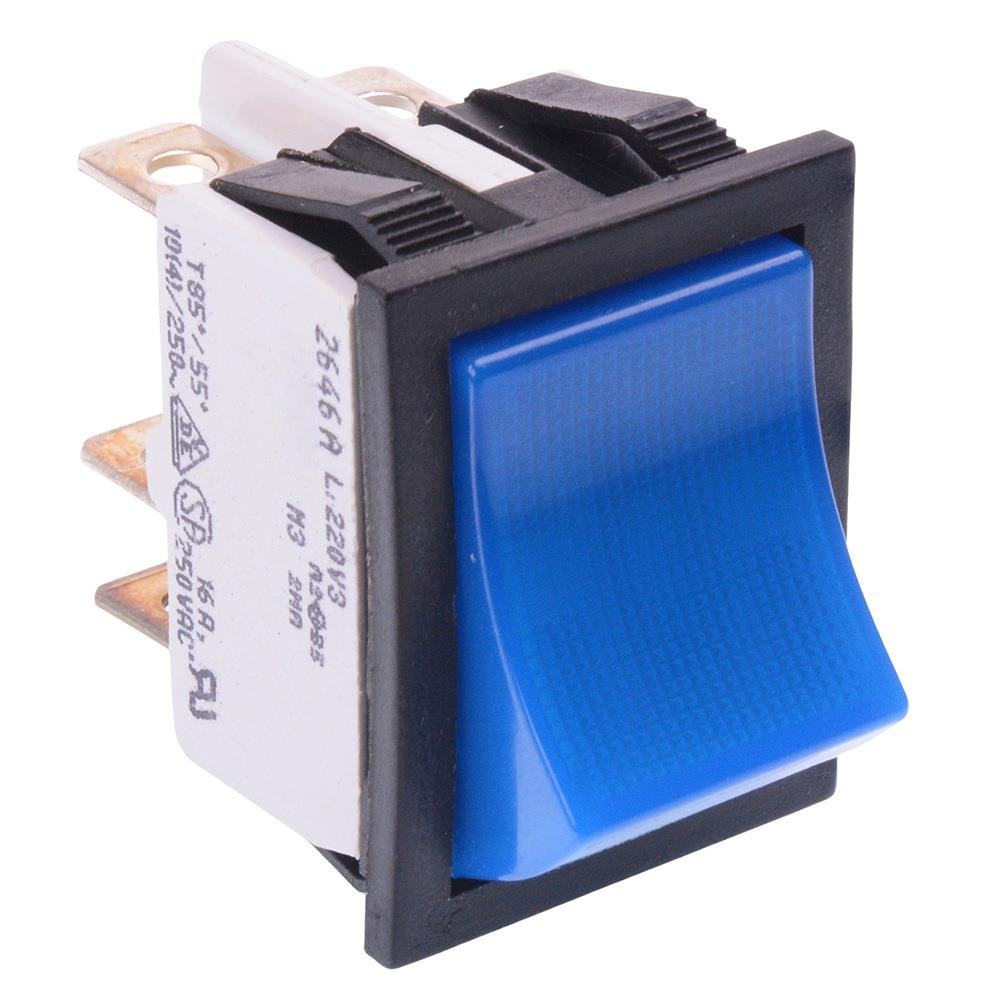 220V Blue illuminated On-On Industrial Rocker Switch DPDT