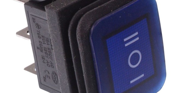 Blue Illuminated On-Off-On Waterproof Rocker Switch 20A DPDT