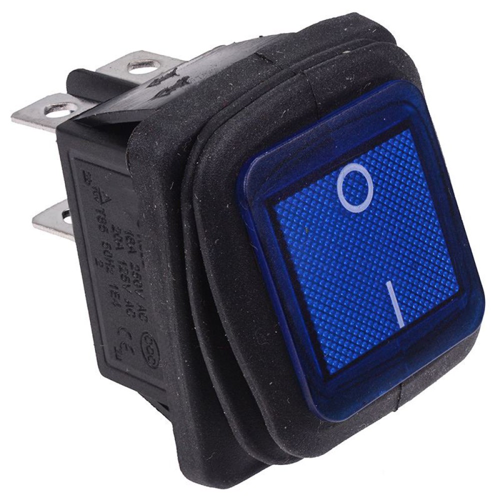 Blue Rectangle Illuminated On-Off Waterproof Rocker Switch