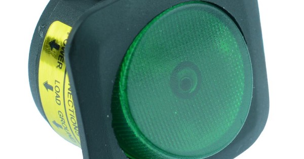 Green illuminated Circular Rocker Switch SPST 12V