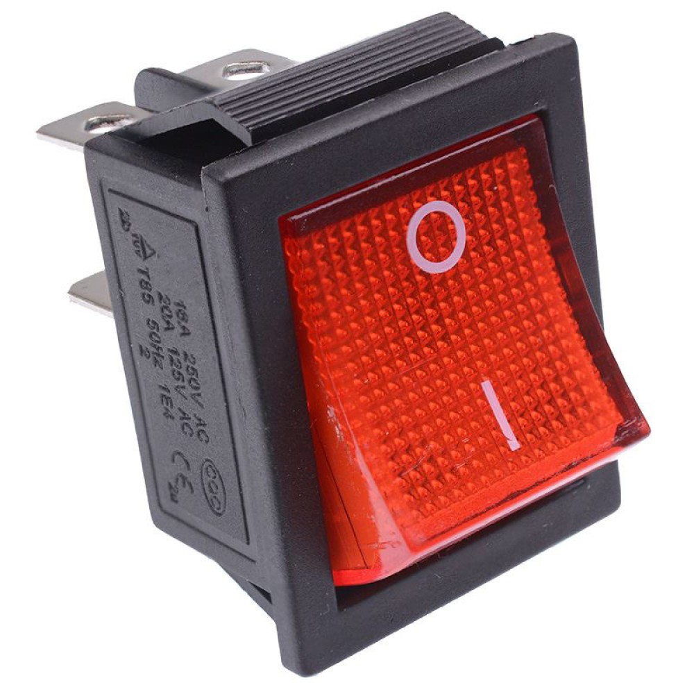 Red illuminated On-Off Large Rectangle Rocker Switch DPST