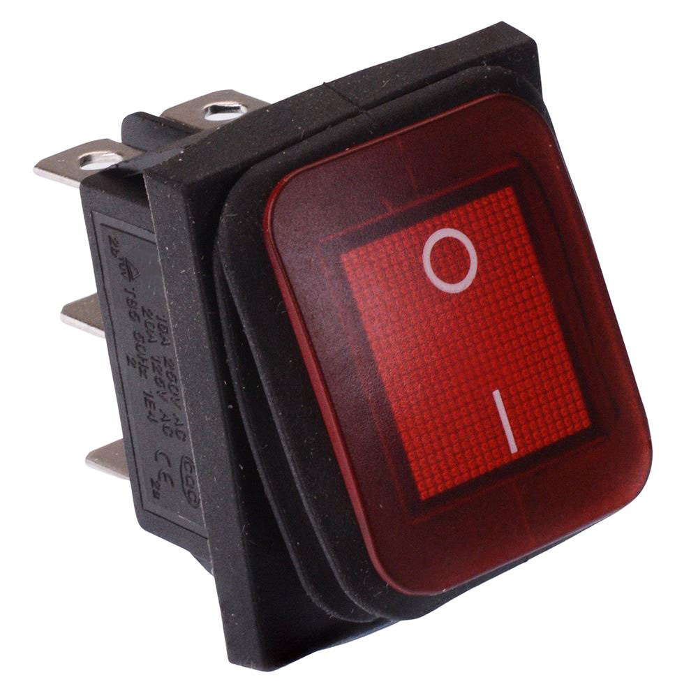 Red Illuminated On-On Waterproof Rocker Switch 20A DPDT IP67
