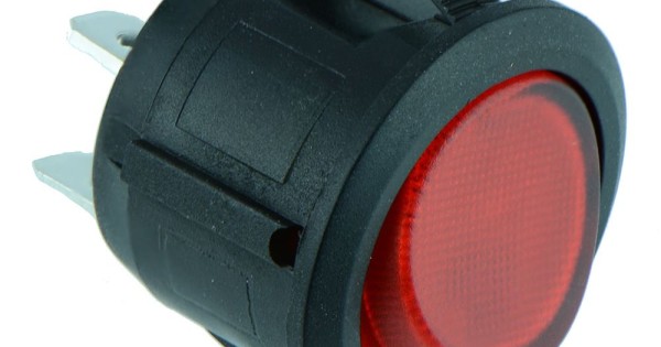 Red illuminated Round Rocker Switch SPST 12V 20A R13-112B-02