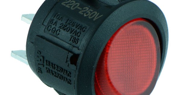 Red illuminated Round Rocker Switch SPST 230V 10A