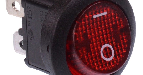 Red On-Off 230V illuminated Round Rocker Switch DPST 10A