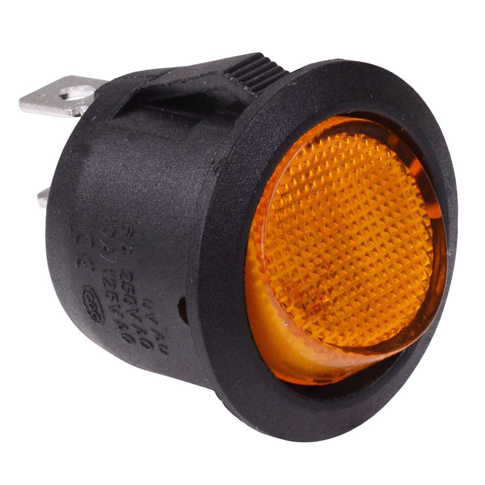 Yellow On-Off 12V illuminated Circular Rocker Switch SPST