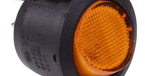 Yellow On-Off 12V illuminated Circular Rocker Switch SPST