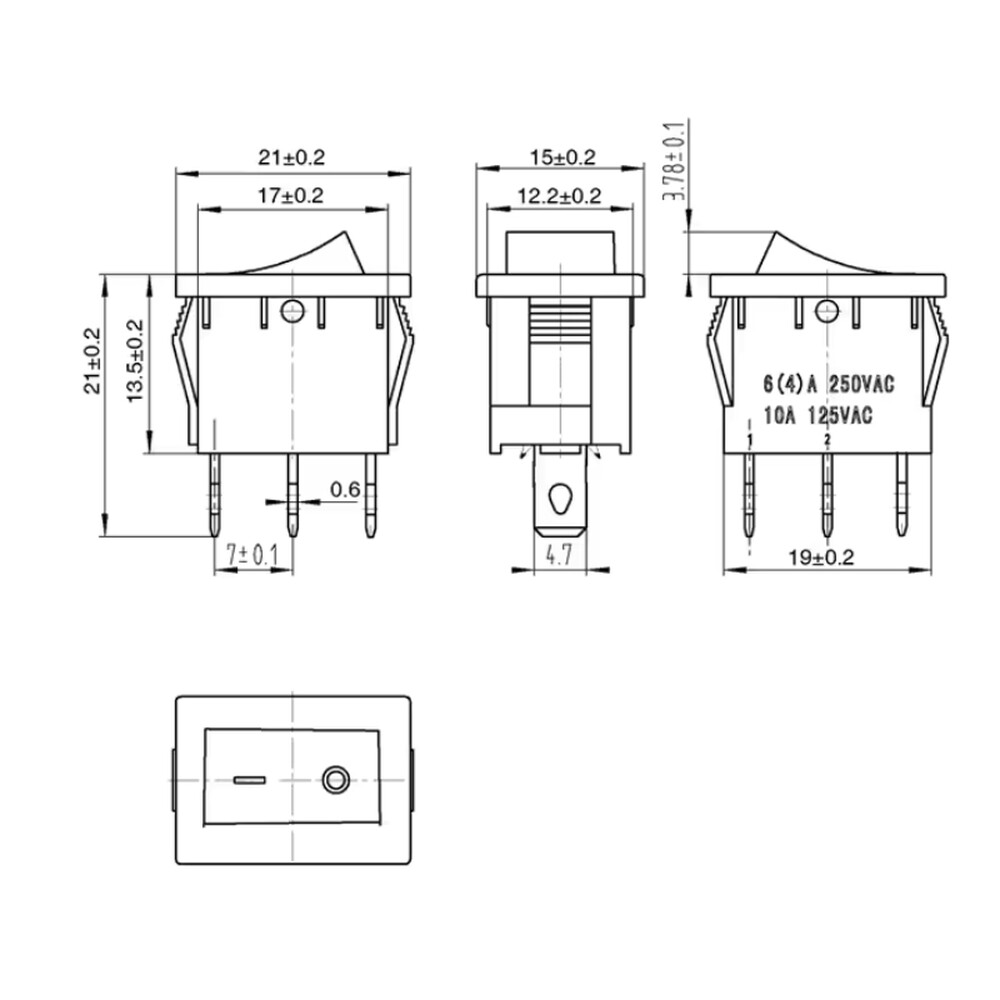 Rectangle Rocker Switches T85 3 Pin Rocker on off Switch Black White 6A ...