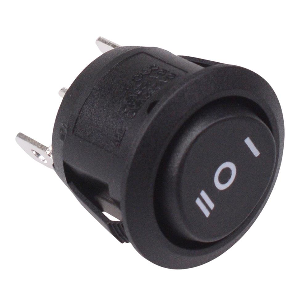 On-Off-On Black Round Rocker Switch SPDT R13-112D-02