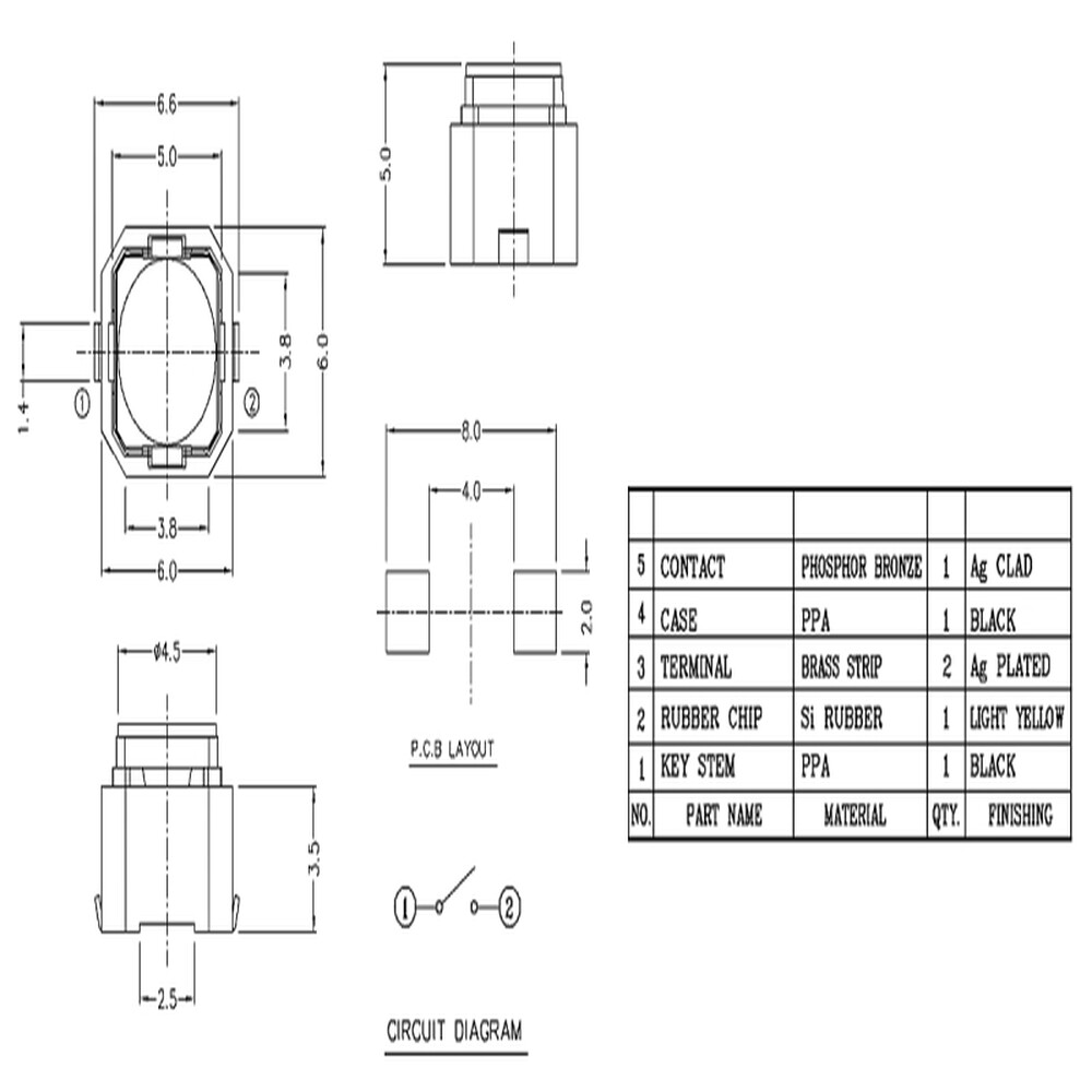 Tactile Tact 6mm Soundless Push Button Micro Silent Switch