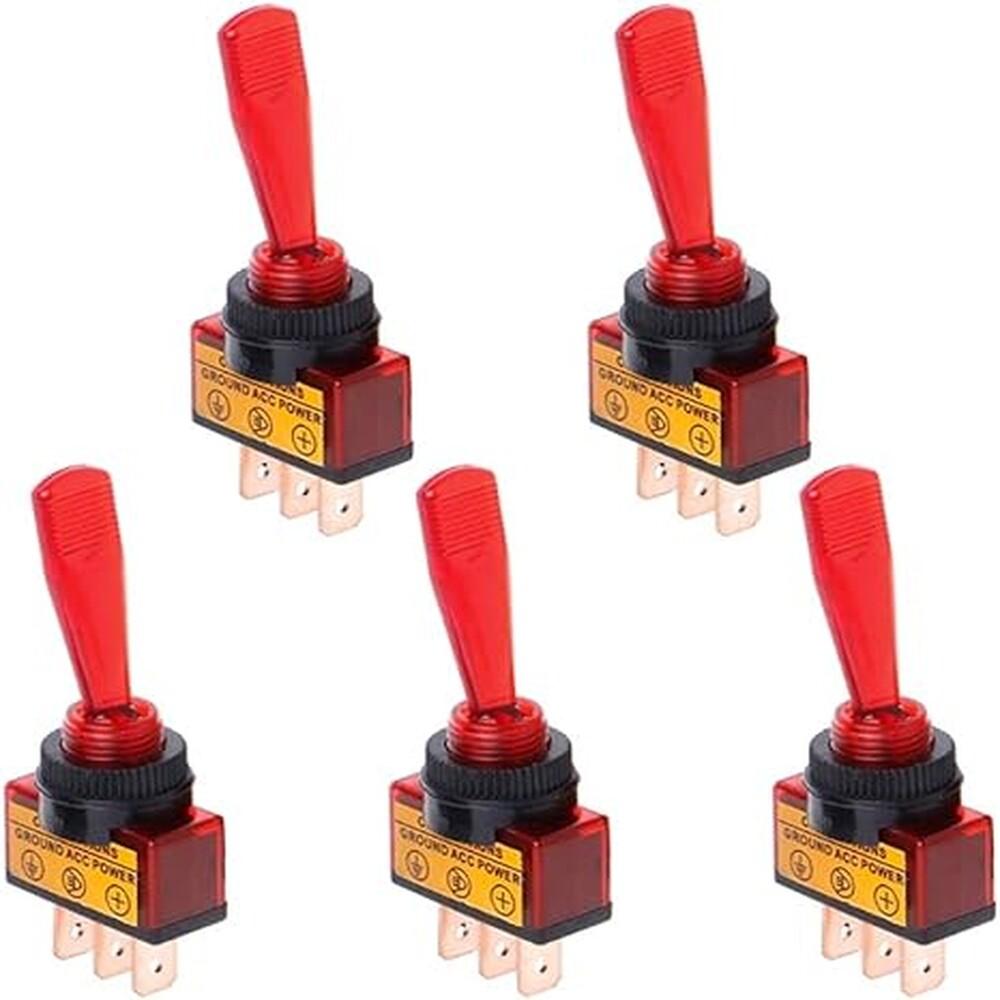 Car Auto 12V 20A Red LED Light SPST Miniature Toggle Switches Pack of 5