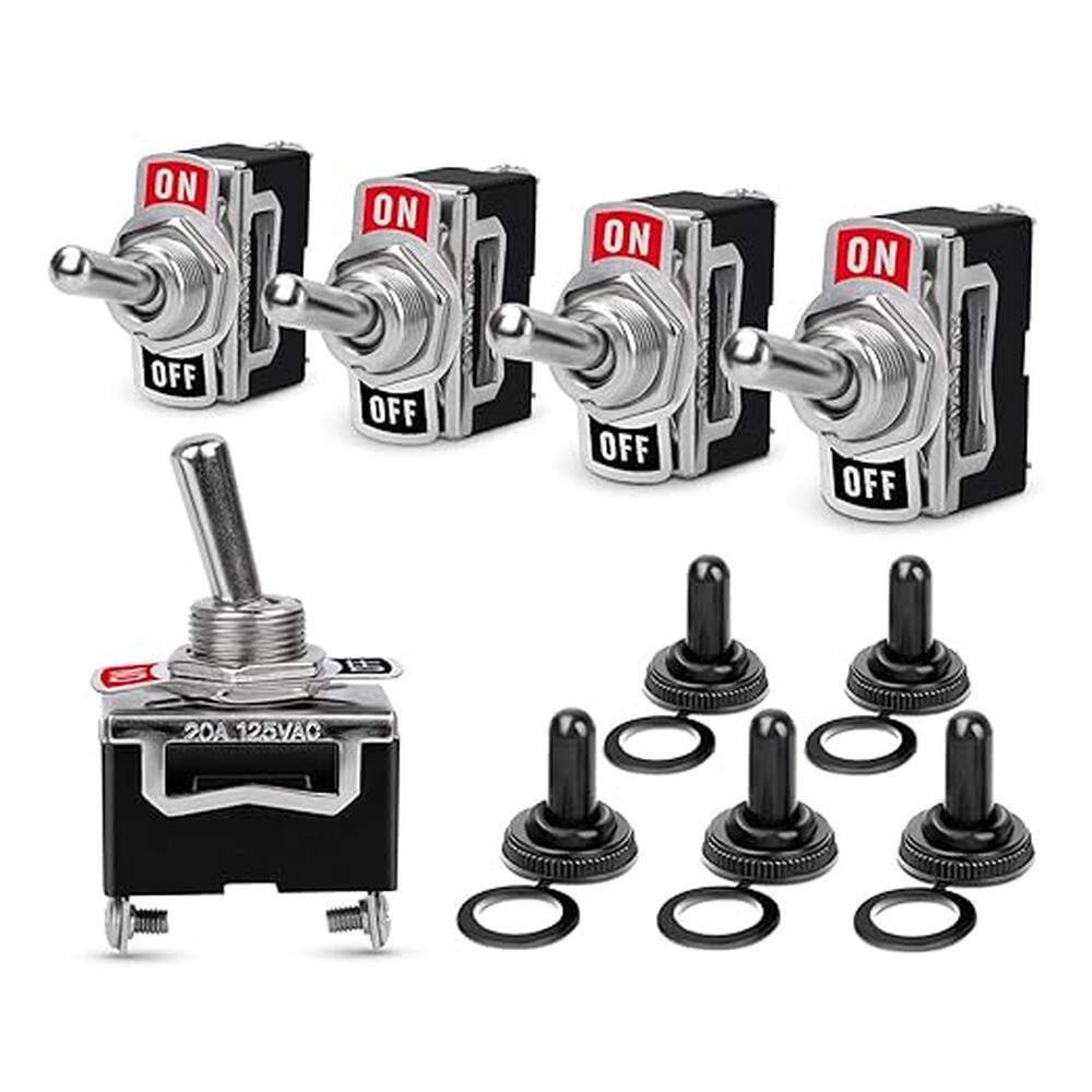 Heavy Duty Rocker Toggle 15A 250V 20A 125V SPST 2Pin ON/Off Switch Metal Bat Waterproof Boot Cap ...