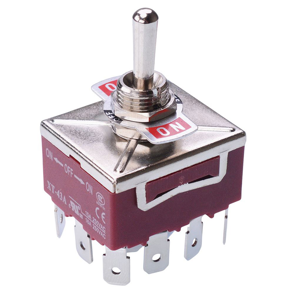 On-Off-On Toggle Switch 250V 15A 4PDT 12mm