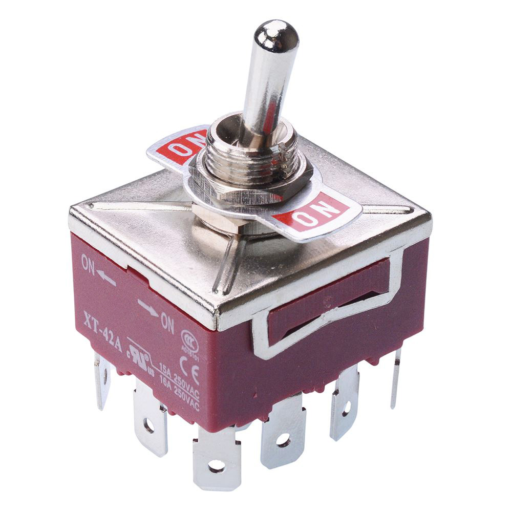 On-On Toggle Switch 250VAC 15A 4PDT 12mm