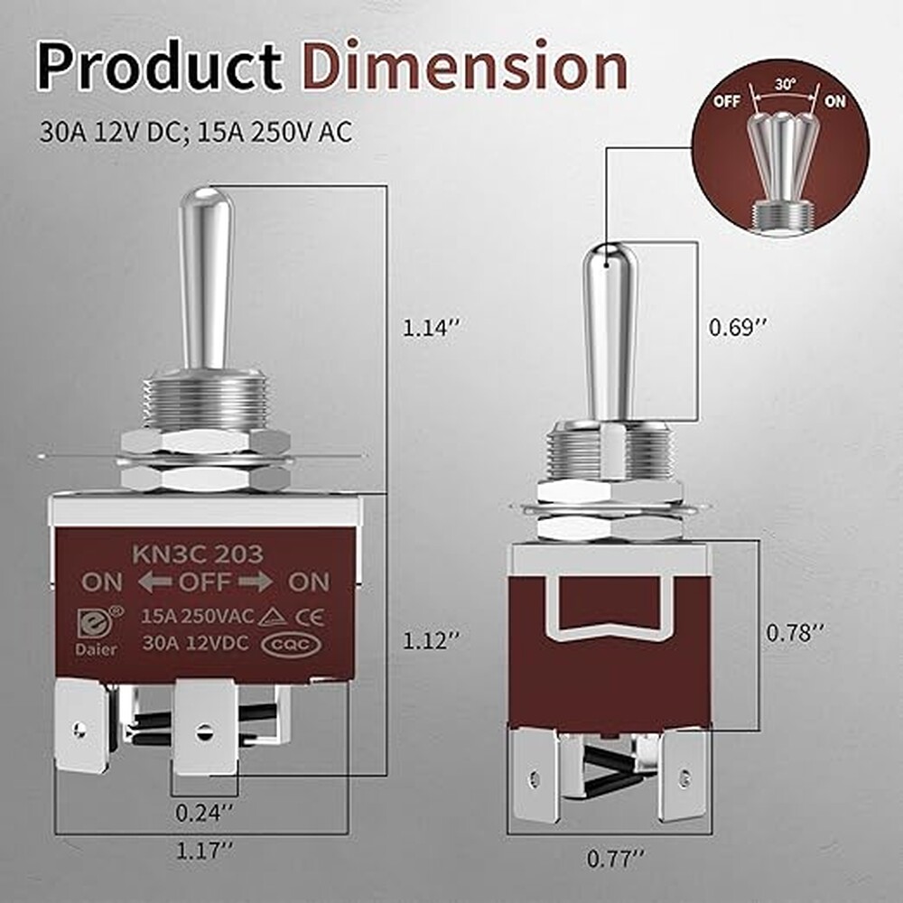 Standard Toggle Switches Latching Reverse Polarity 12V 30A Waterproof 4 ...
