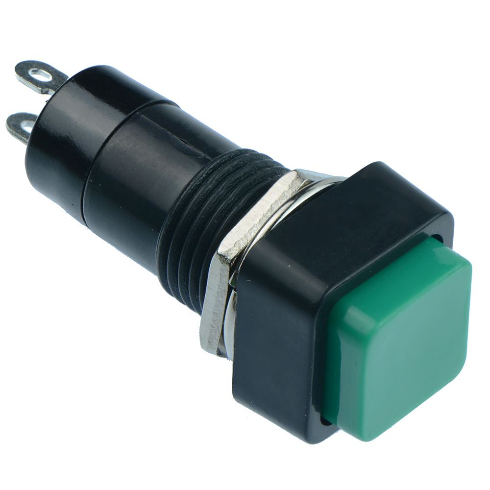 Green On-Off Latching Square Push Button Switch 12mm SPST Green On-Off Latching Square Push Button Switch 12mm SPST